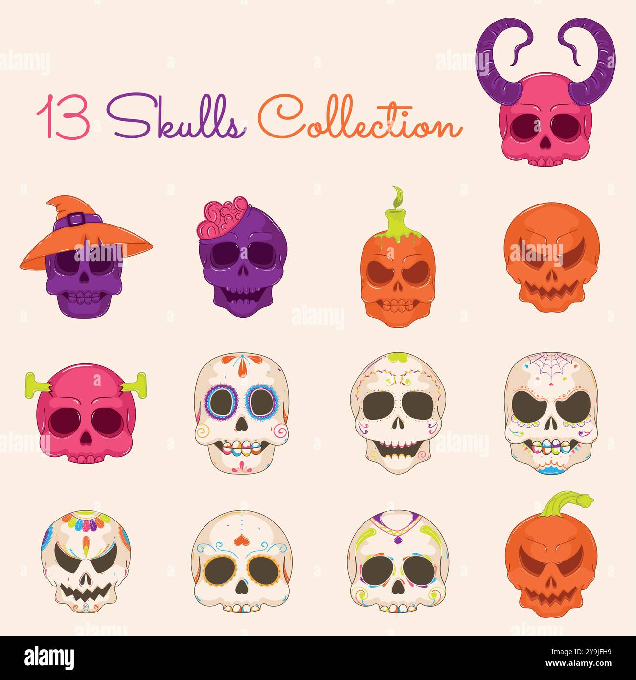 Colorful collection of decorative skull designs, Vector Stock Vector ...