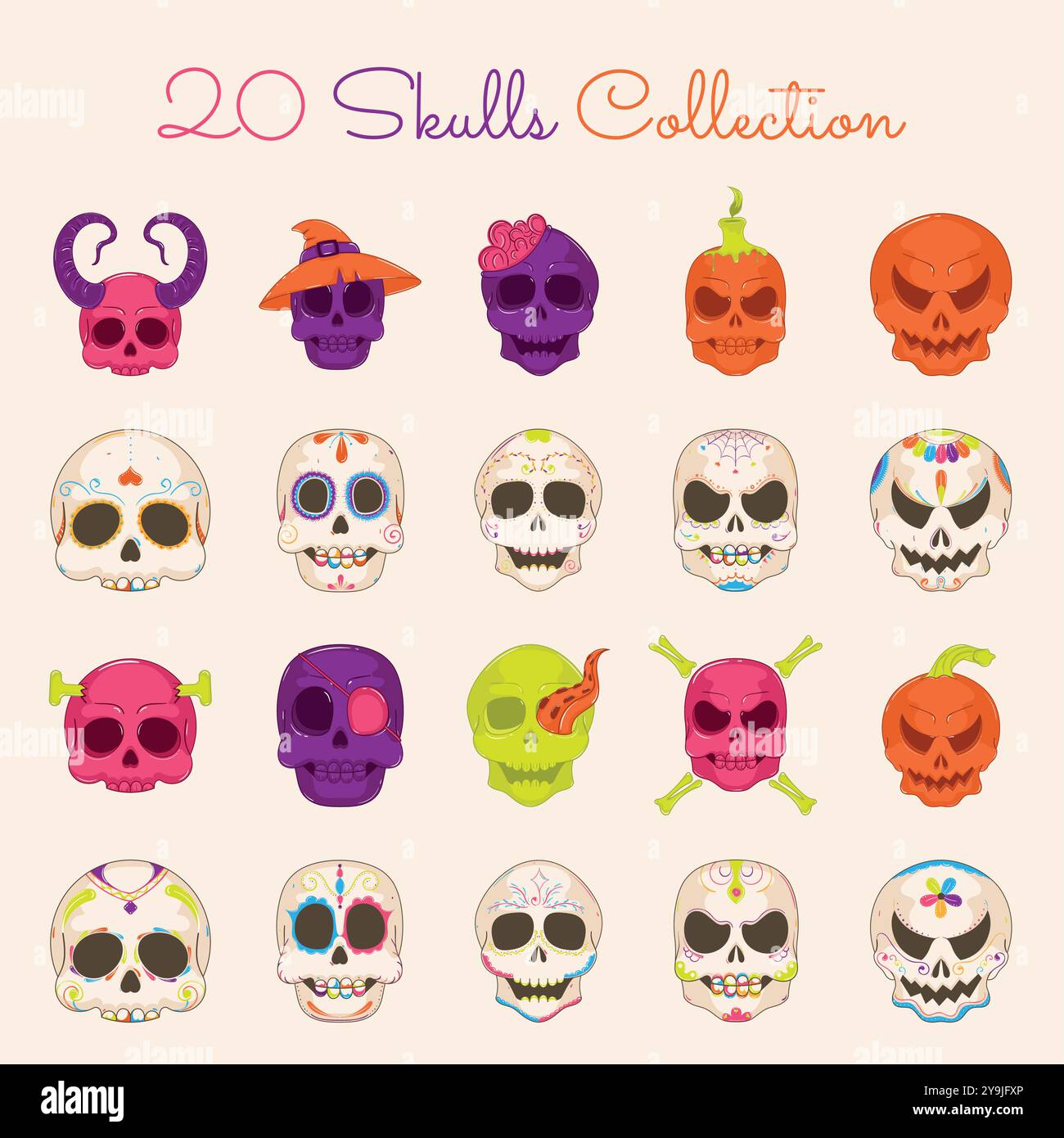 Colorful collection of decorative skull designs, Vector Stock Vector ...