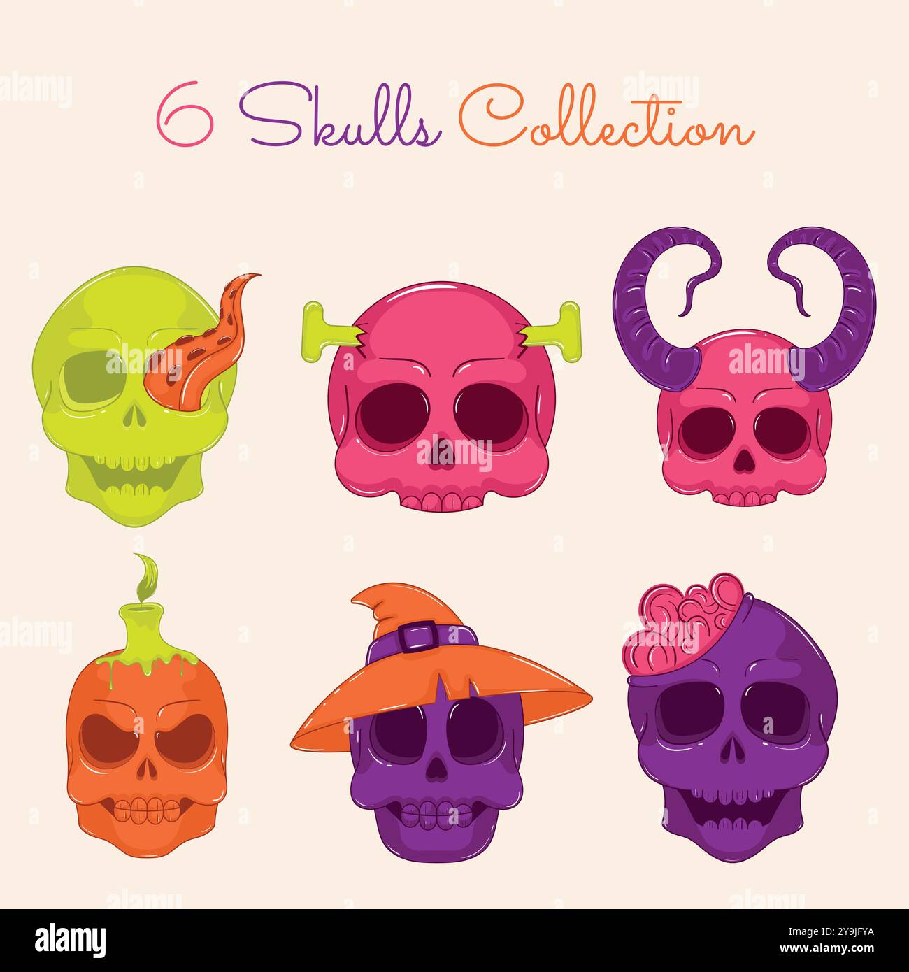 Colorful collection of decorative skull designs, Vector Stock Vector ...