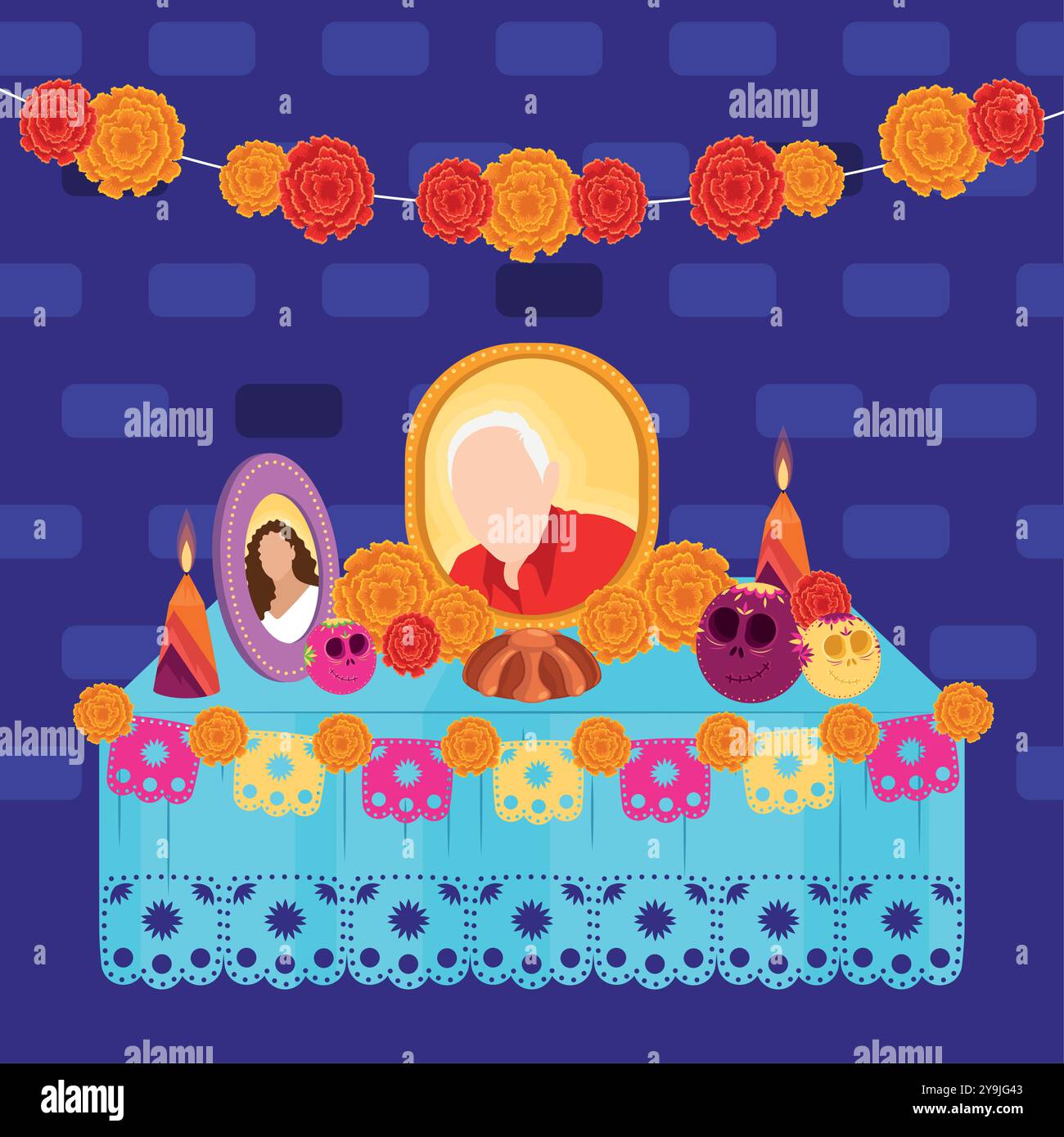 Dia de los Muertos altar with portraits and candles Vector Stock Vector ...
