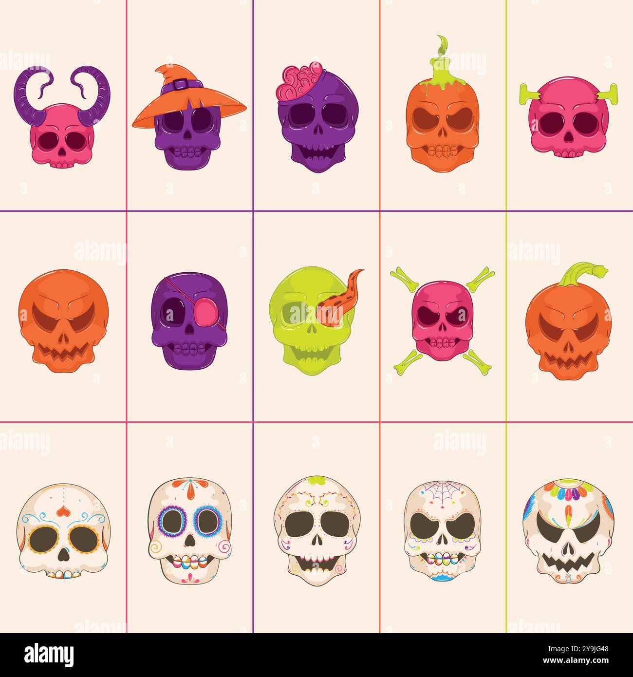 Colorful collection of decorative skull designs, Vector Stock Vector ...