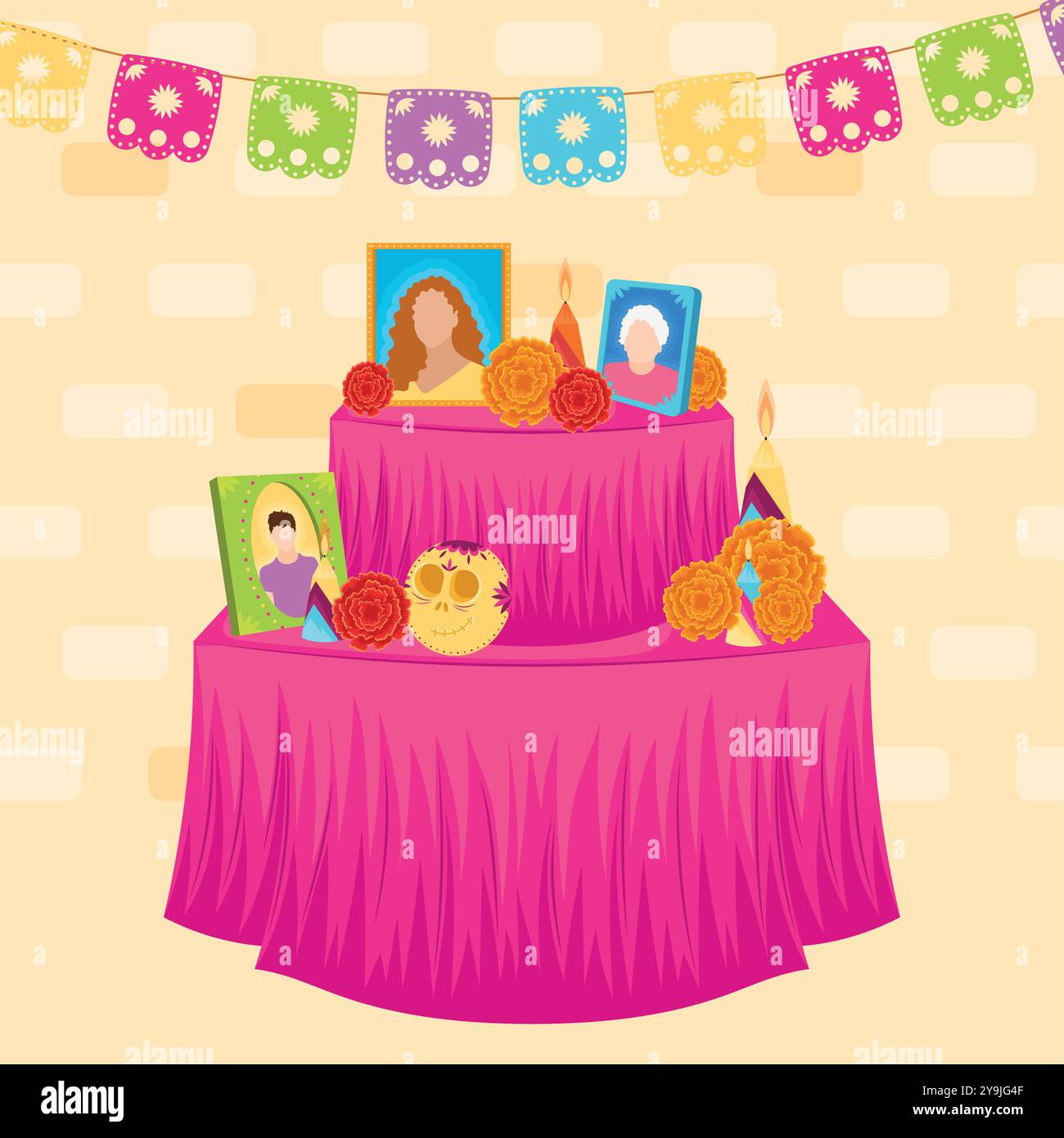 Dia de los Muertos altar with portraits and candles Vector Stock Vector ...