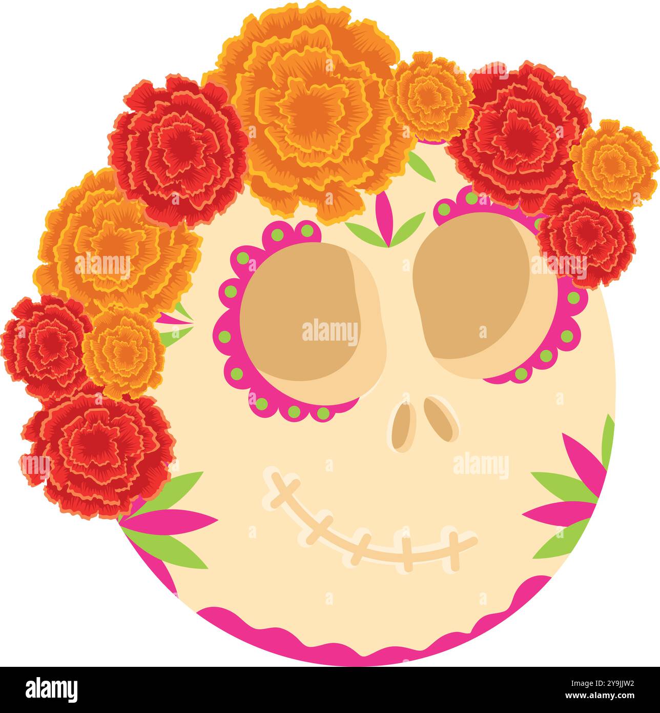 Sugar skull with marigold crown for Day of the Dead, Vector Stock ...