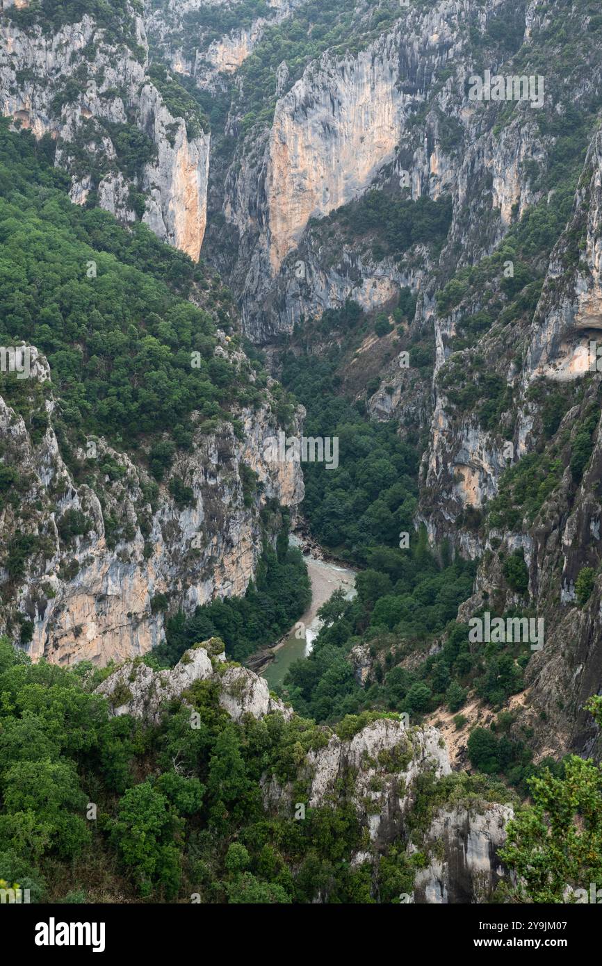 Verdon Gorge, France, a narrow ravine surrounded by steep limestone ...