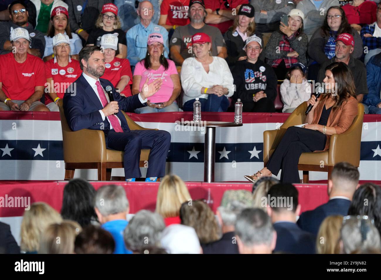 Republican vice president nominee Sen. JD Vance, R-Ohio, left, speaks ...