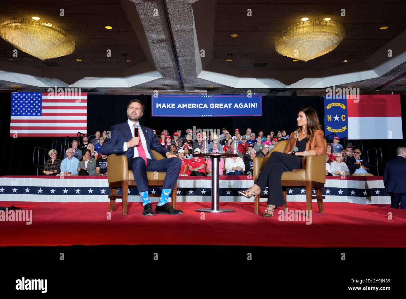 Republican vice president nominee Sen. JD Vance, R-Ohio, left, speaks ...