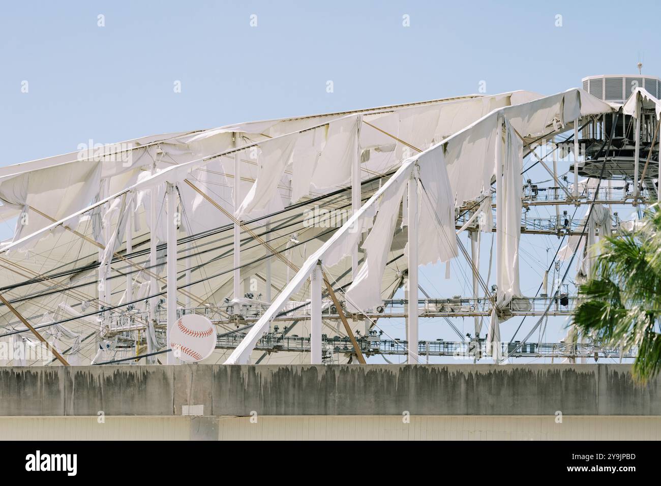 St Petersburg, Florida, USA. 10th October, 2024. The shreeded fabric ...