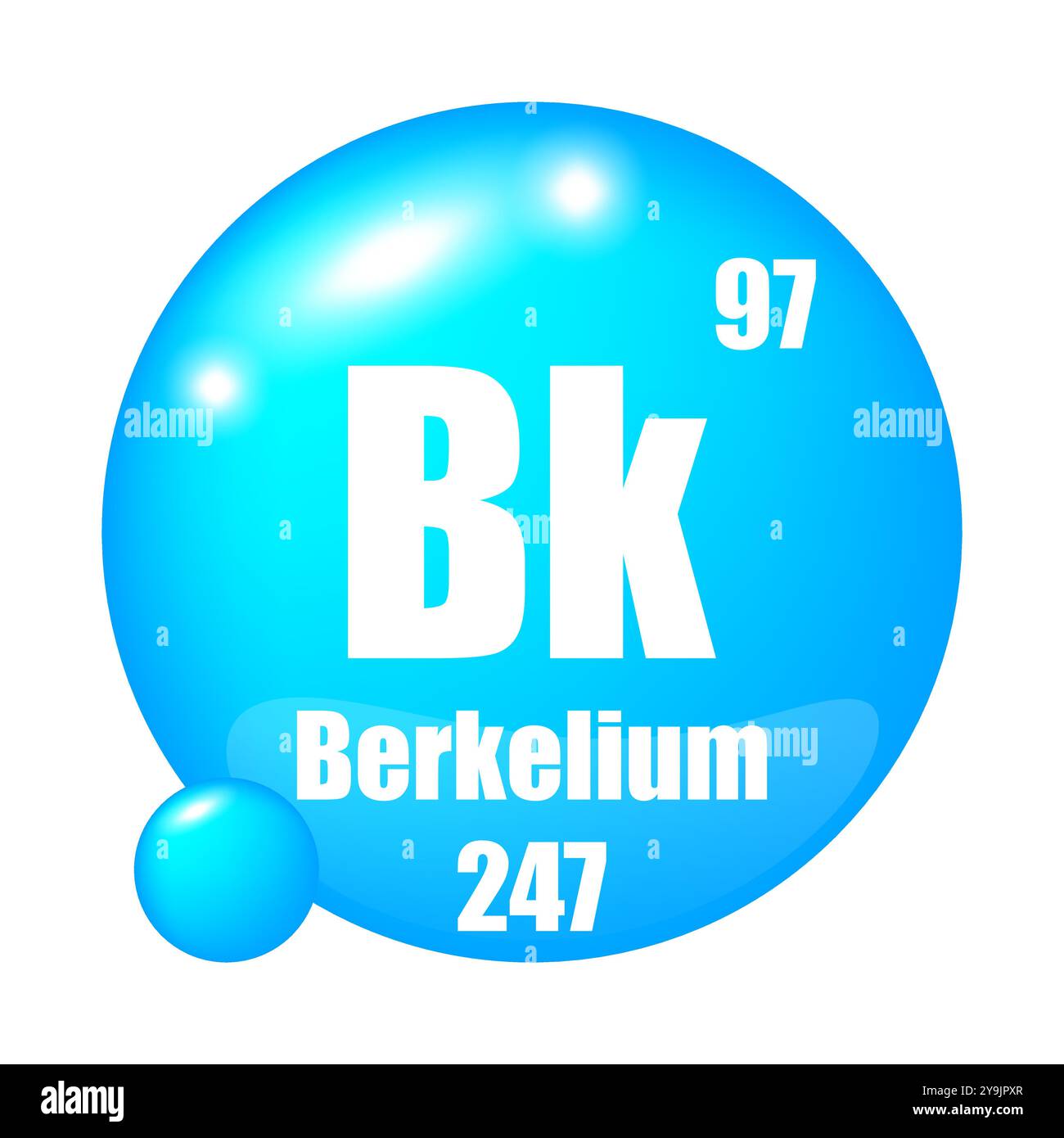 Berkelium icon. Bk chemical element. Atomic number 97. Mass 247. Blue ...