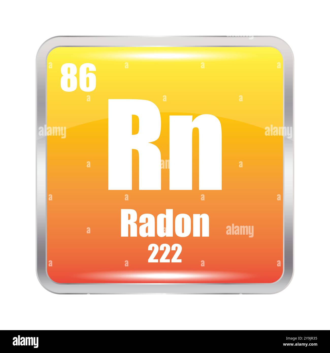 Radon icon. Rn chemical element. Atomic number 86. Mass 222. Yellow ...