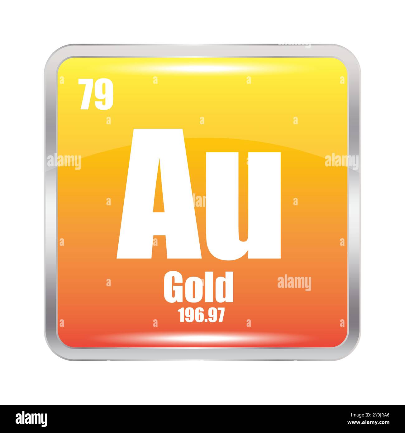 Gold icon. Au chemical element. Atomic number 79. Mass 196.97. Yellow ...