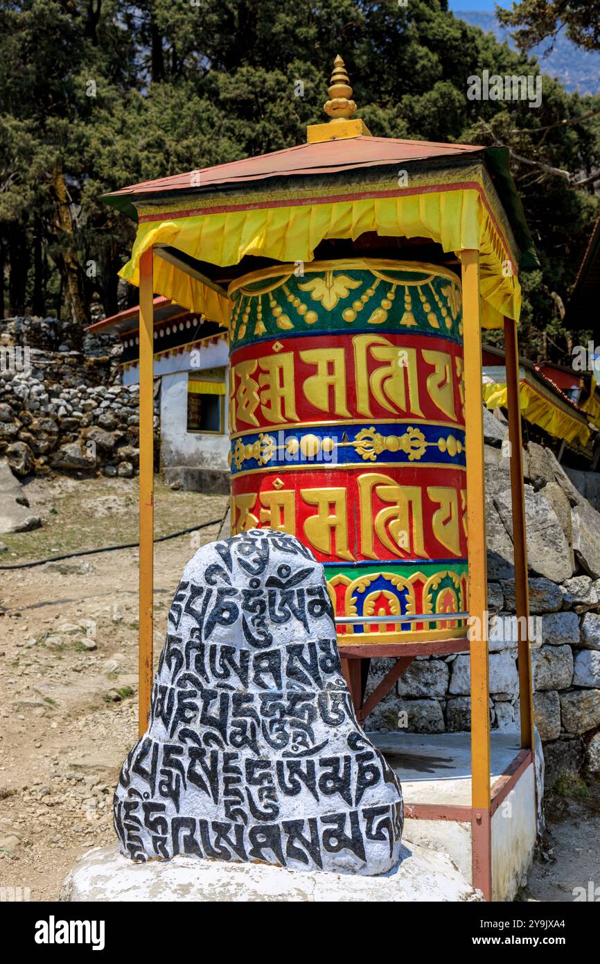 Mani stones with sacred symbols in Nepal Himalaya mountains standing ...