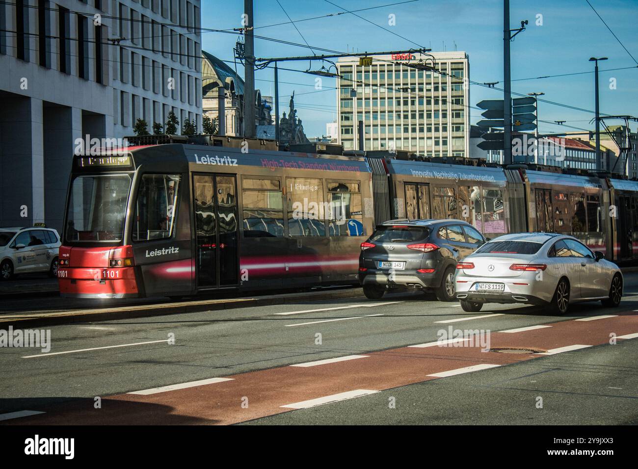 Nuremberg, Germany, October 10, 2024 A German electric tram from the ...