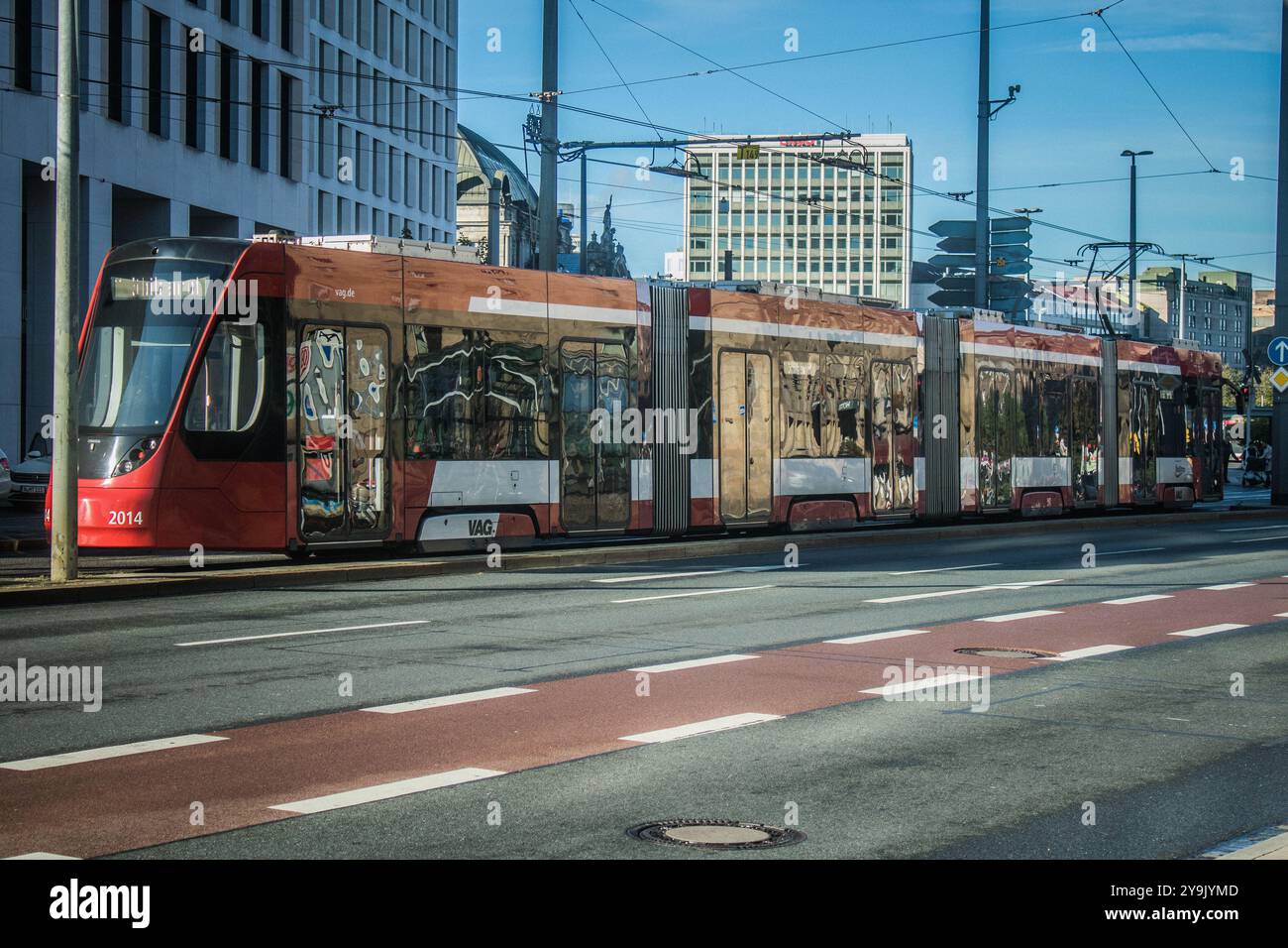 Nuremberg, Germany, October 10, 2024 A German electric tram from the ...