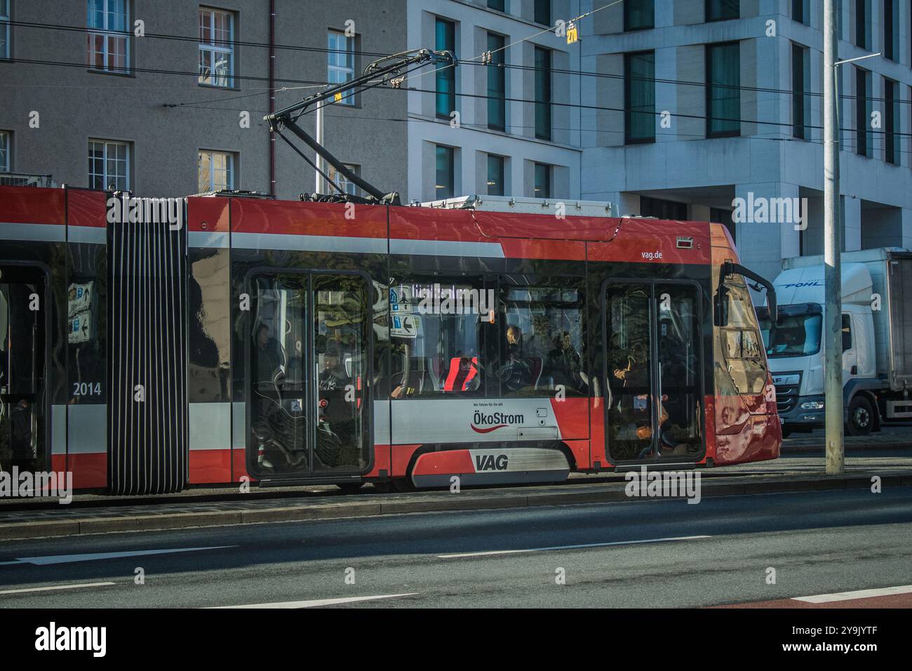 Nuremberg, Germany, October 10, 2024 A German electric tram from the ...
