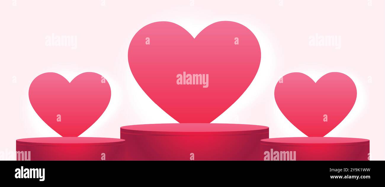 valentines day romantic social post banner with 3d podium platform ...