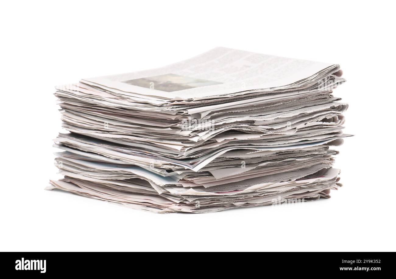 Stack of many newspapers isolated on white Stock Photo - Alamy