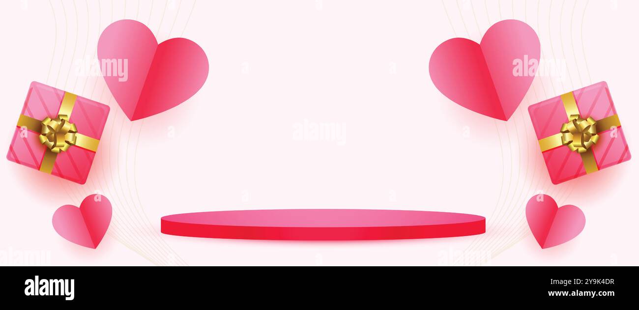 valentines day decorative banner with podium display and giftbox vector ...