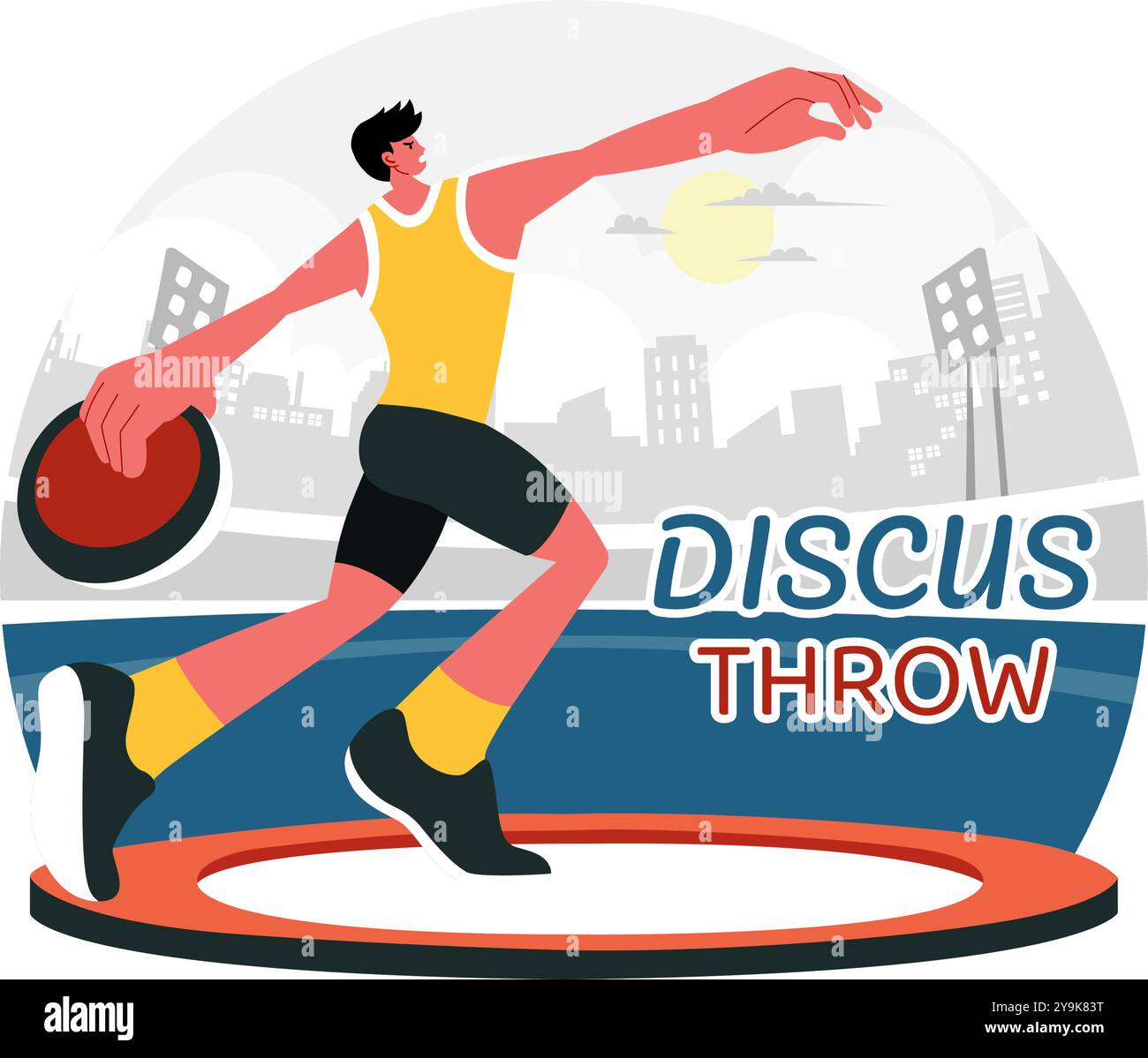 Discus Throw Athletics Vector Illustration featuring an Athlete ...