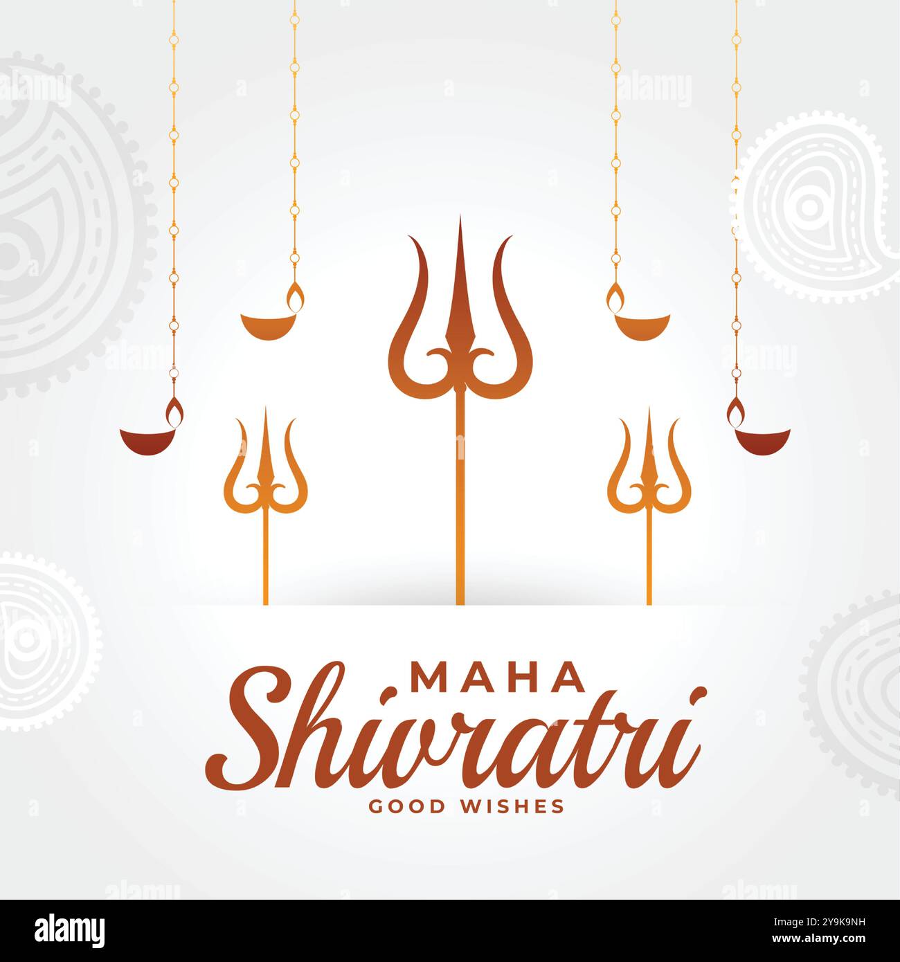 maha shivratri greeting with mahadev trishul and hanging diya vector ...
