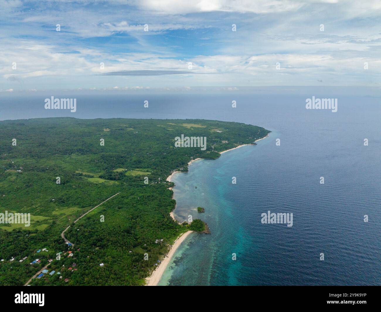 Aerial view of white sandy beach in Carabao Island. San Jose, Romblon ...