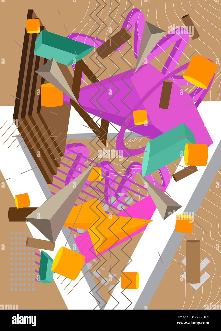 Busy geometrical graphic retro theme cover. Minimal geometric elements ...
