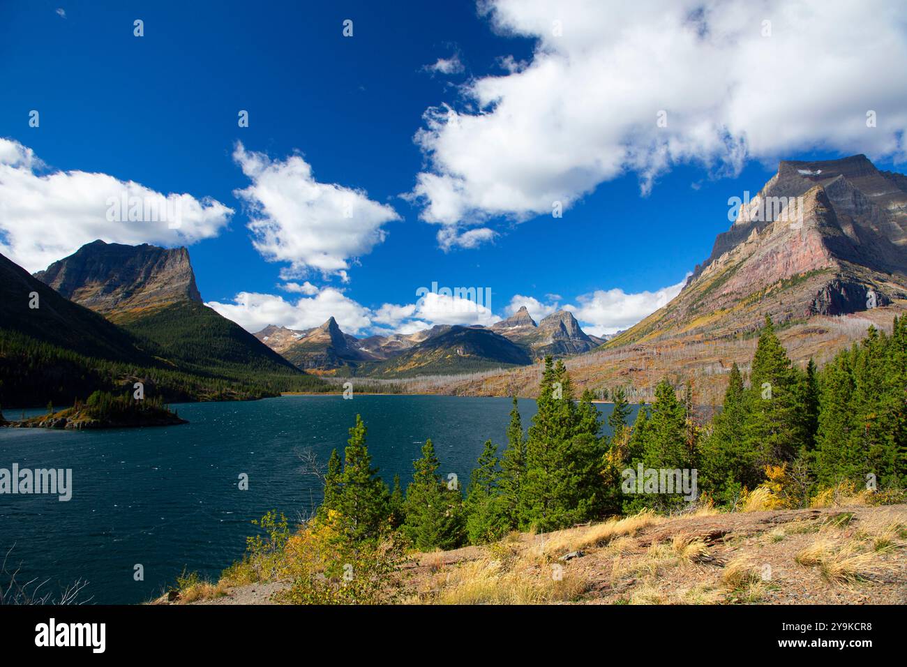 Sun Point view up St Mary Lake, Glacier National Park, Montana Stock ...