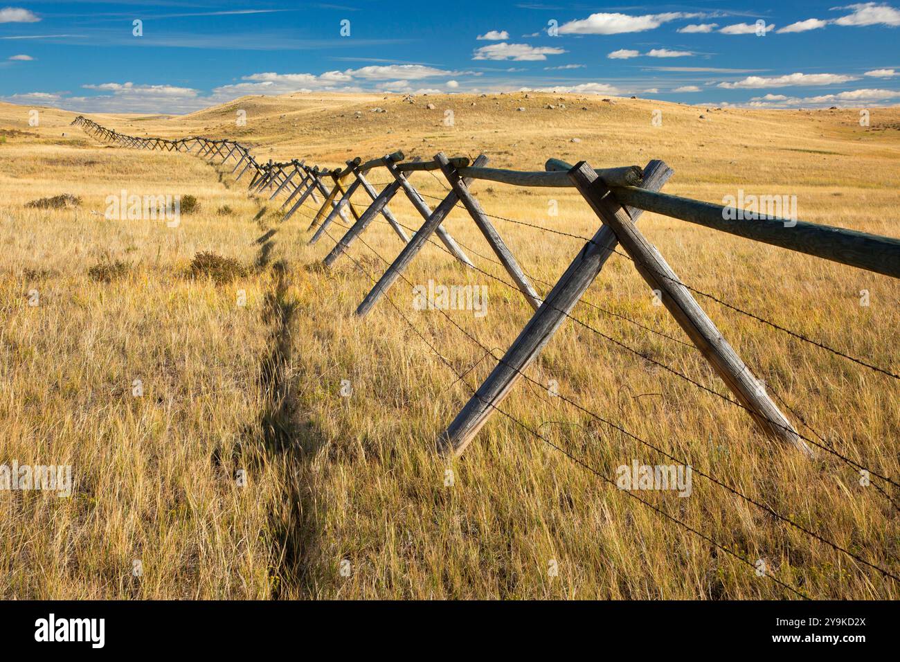 Prairie grassland fence, Sun River Wildlife Management Area, Montana ...