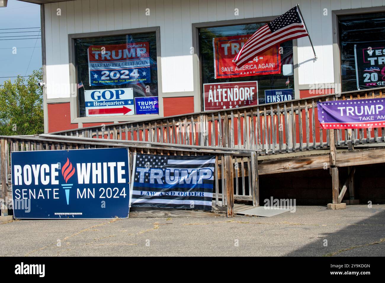 Red Wing, Minnesota. American flag flying outside Trump-themed store ...
