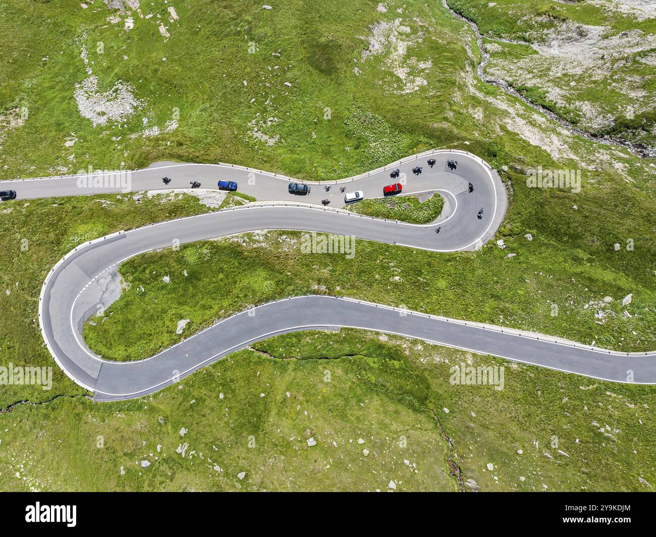 Landscape at the Furka Pass, drone photo. Alpine pass between the ...