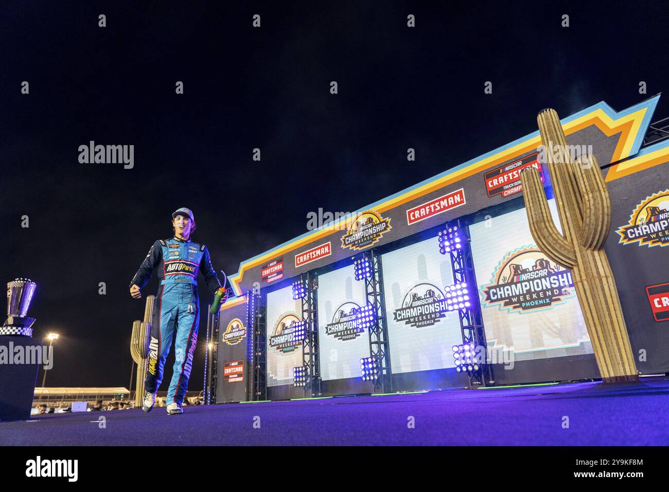 NASCAR Craftsman Truck Series Driver Lawless Allan (45) gets introduced ...