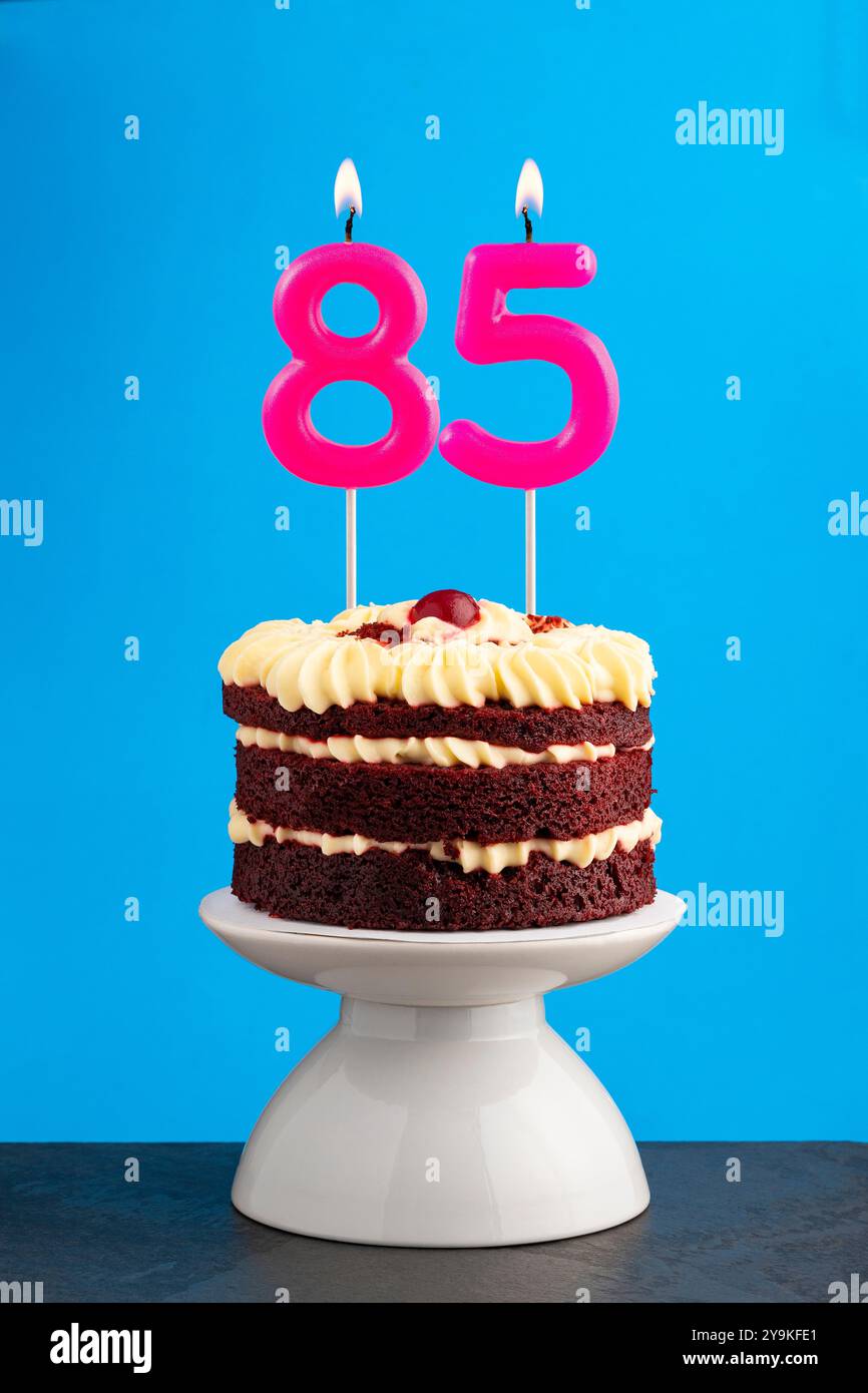 Birthday number 85 - Candle with red velvet cake Stock Photo - Alamy