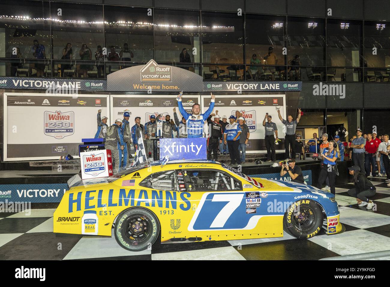 NASCAR Xfinity Driver, Justin Allgaier (7) celebrates his win for the ...