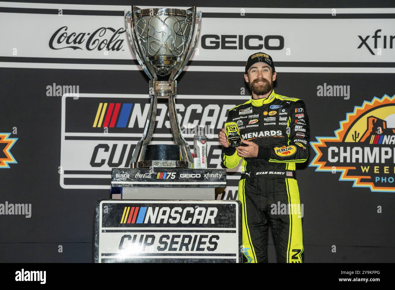 NASCAR Cup Series Driver Ryan Blaney (12) celebrates his win for the ...
