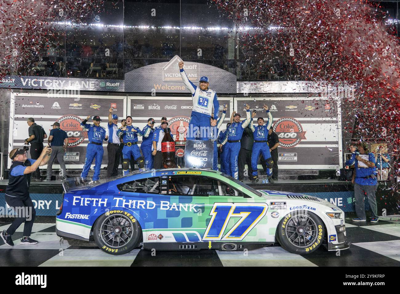 NASCAR Cup Driver, Chris Buescher (17) celebrates his win for the Coke ...