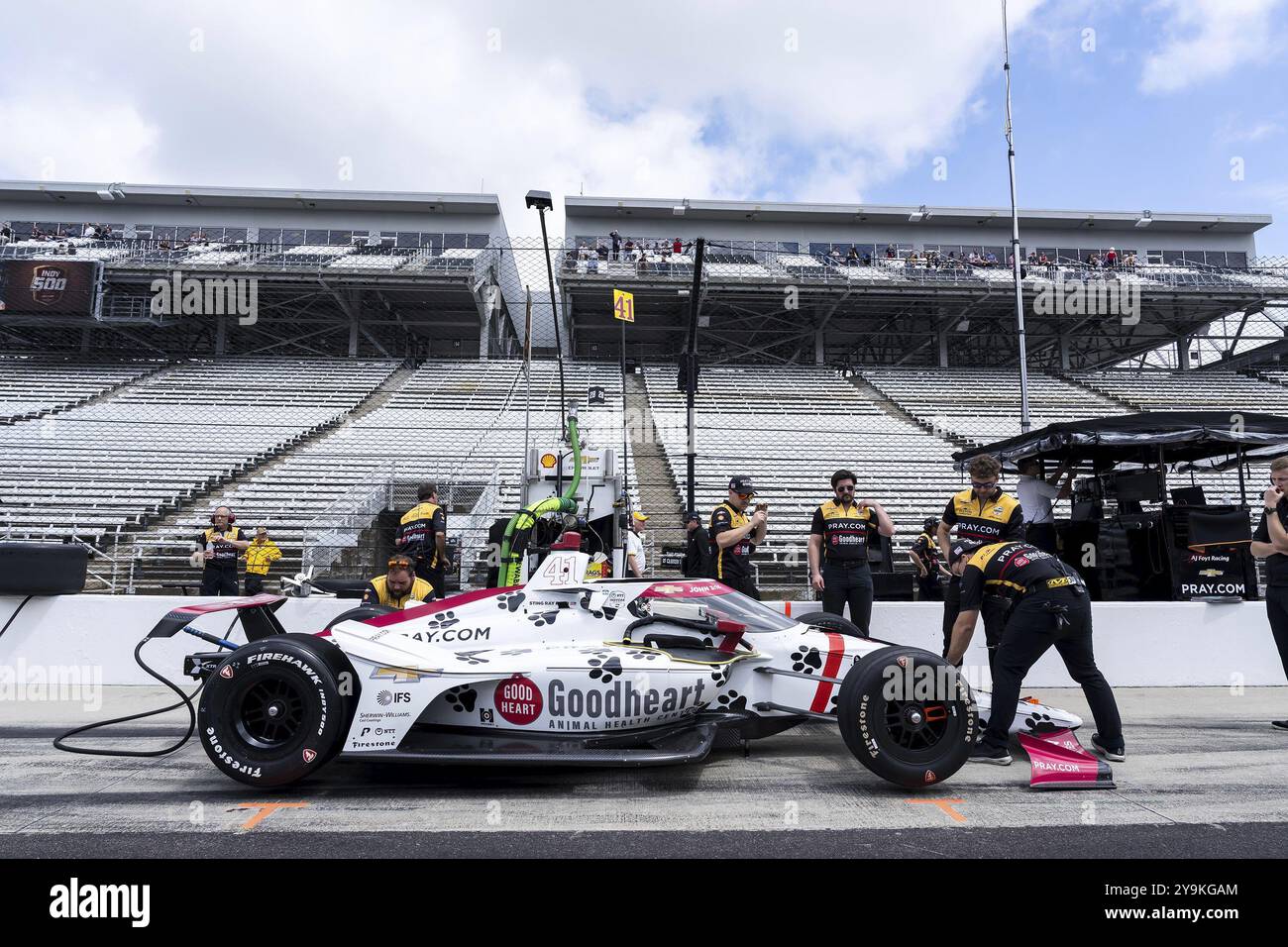 The crew of AJ Foyt Racing prepare their race cars for the 108th ...