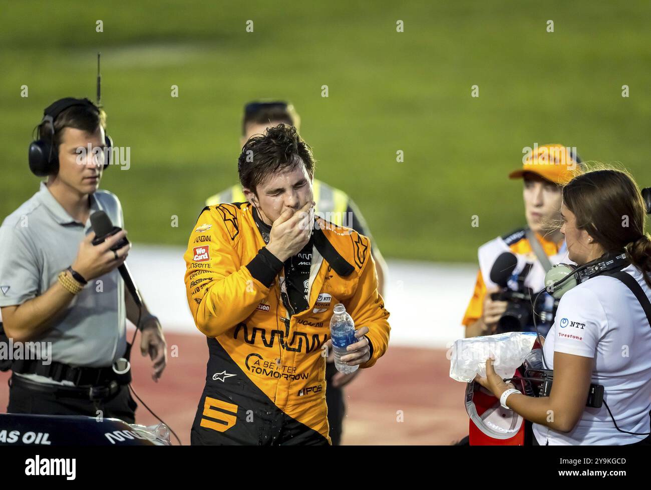 NTT INDYCAR SERIES driver, PATO OWARD (5) of Monterey, Mexico, comes in ...