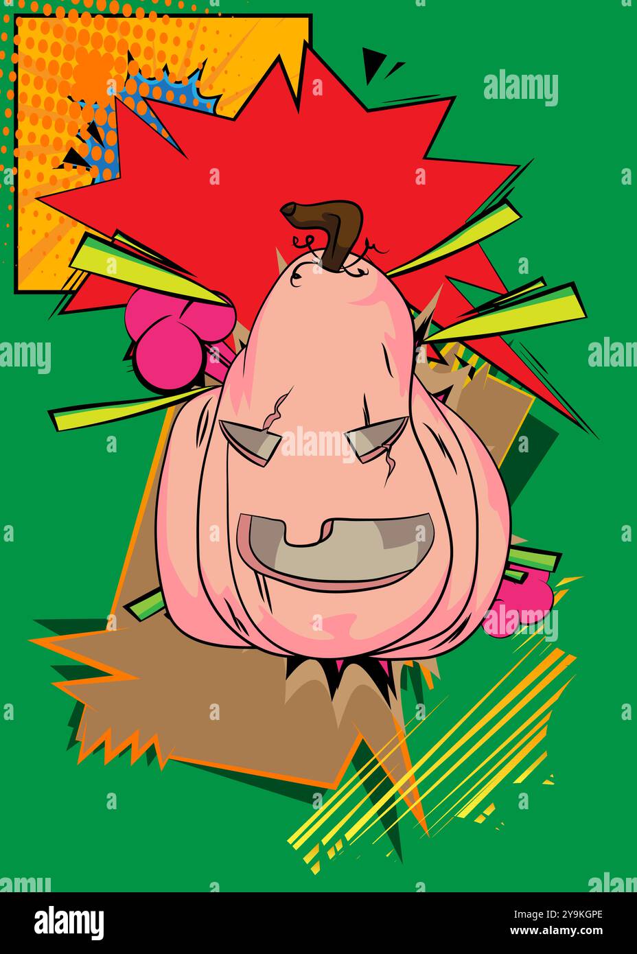 Cartoon Jack O' Lantern, comic book Halloween Pumpkin. Retro vector ...