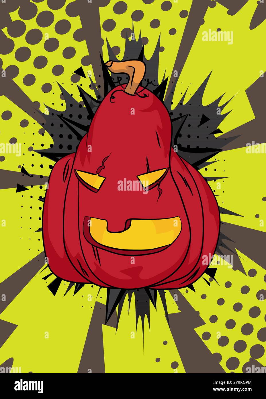 Cartoon Jack O' Lantern, comic book Halloween Pumpkin. Retro vector ...