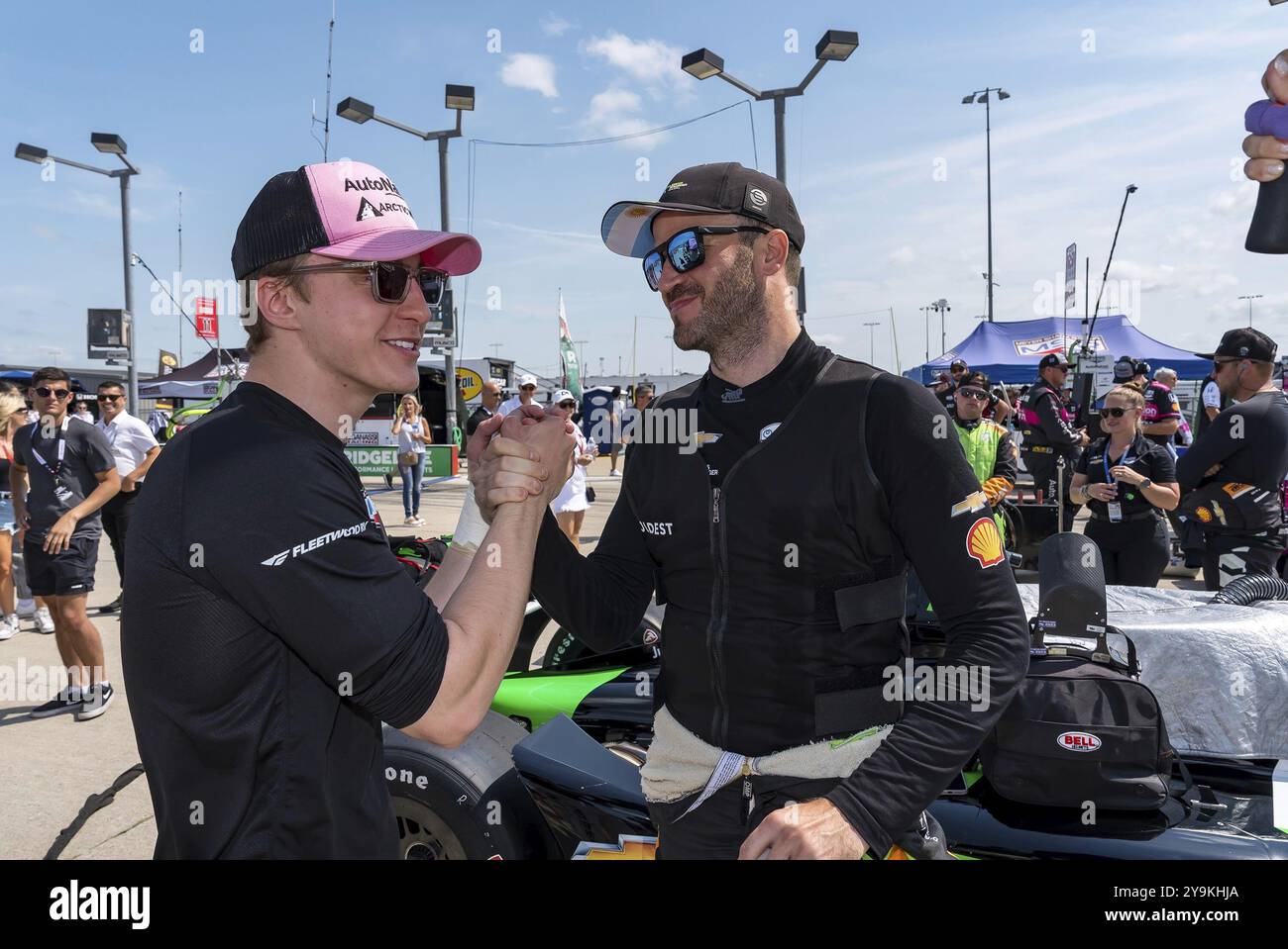 Drivers, David Malukas and Agustin Canapino talk before the Hy-Vee One ...