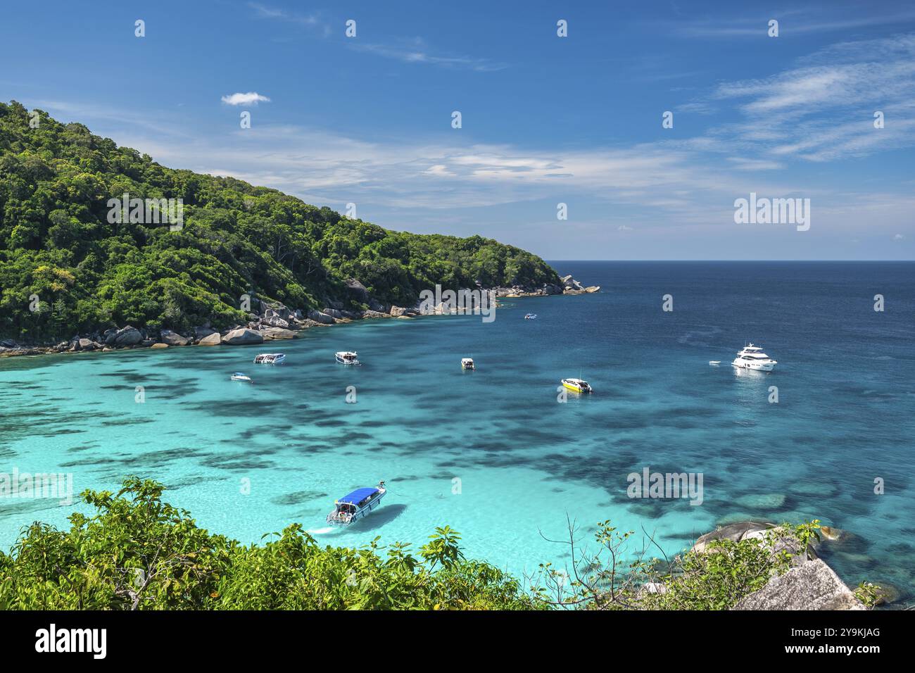 Tropical islands view of ocean blue sea water and white sand beach at ...