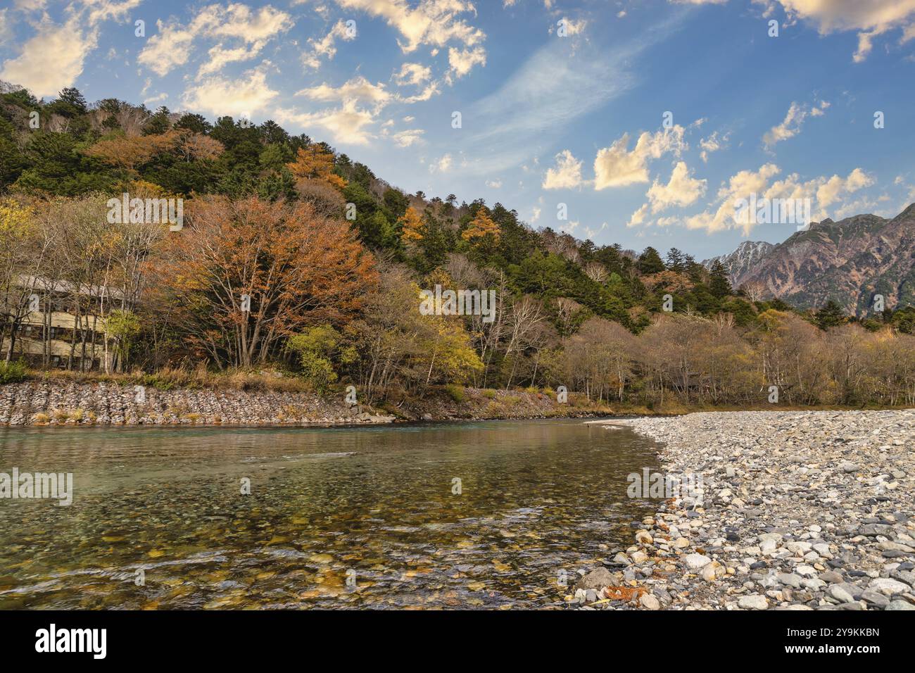 Nature landscape at Kamikochi Japan, autumn foliage season with pond ...