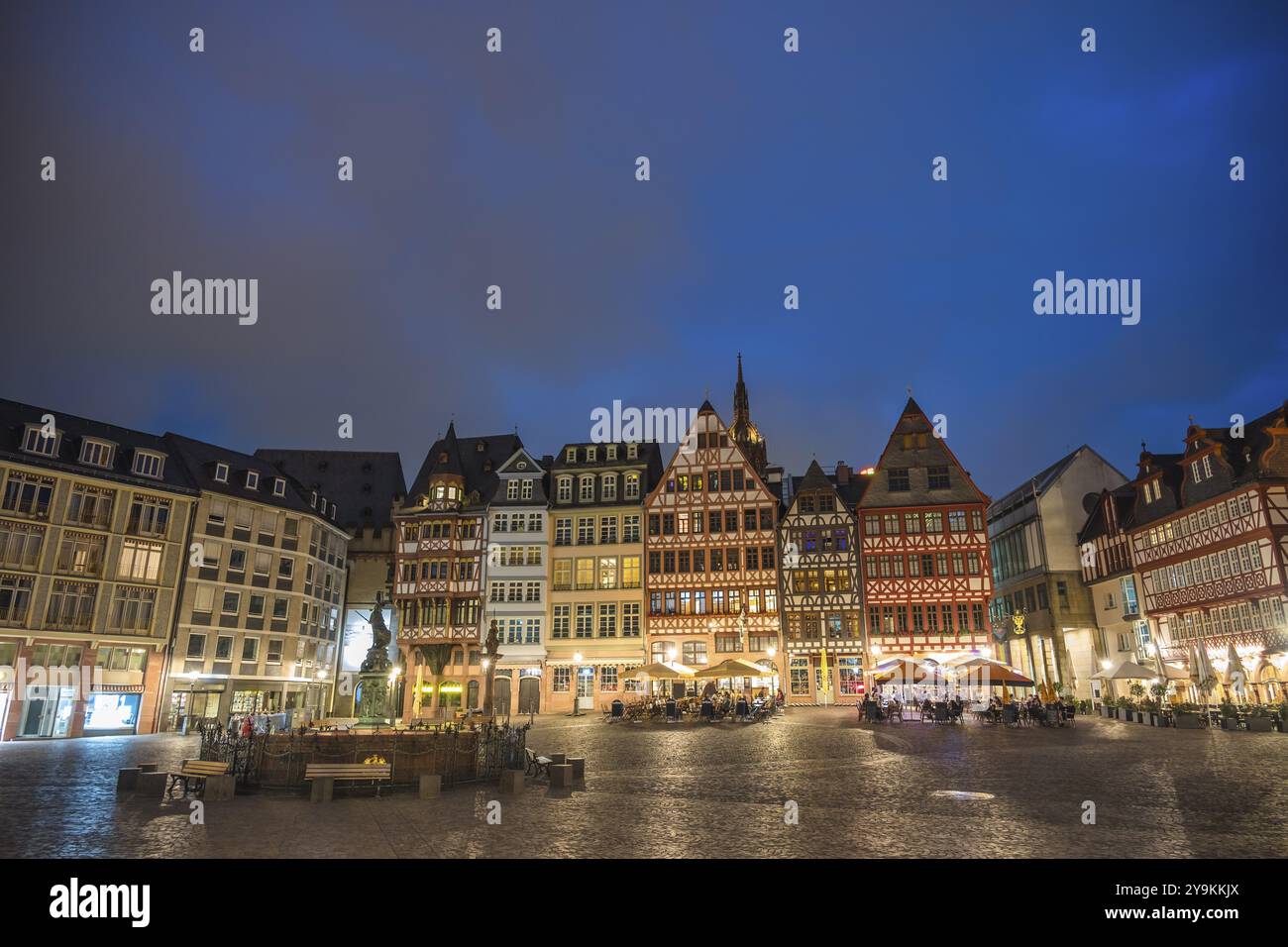 Frankfurt Germany, night city skyline at Romer old town square Stock ...