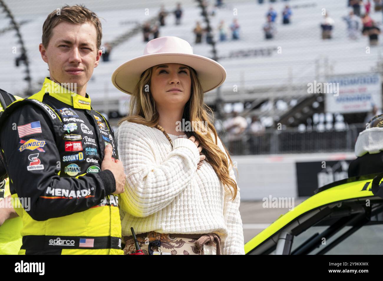 NASCAR Xfinity Series driver, BRANDON JONES, stands for the national ...