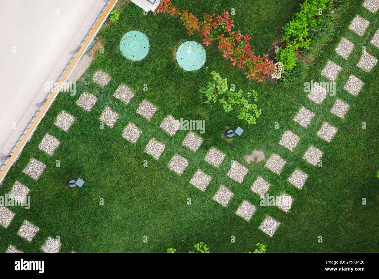 An Aerial View of a Beautifully Landscaped Garden Complete with ...