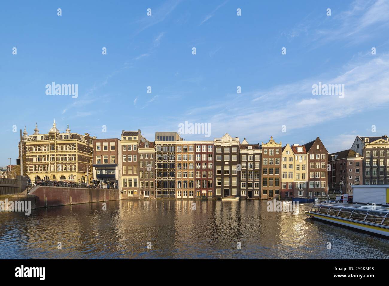 Amsterdam Netherlands, city skyline at Damrak canal waterfront Stock ...