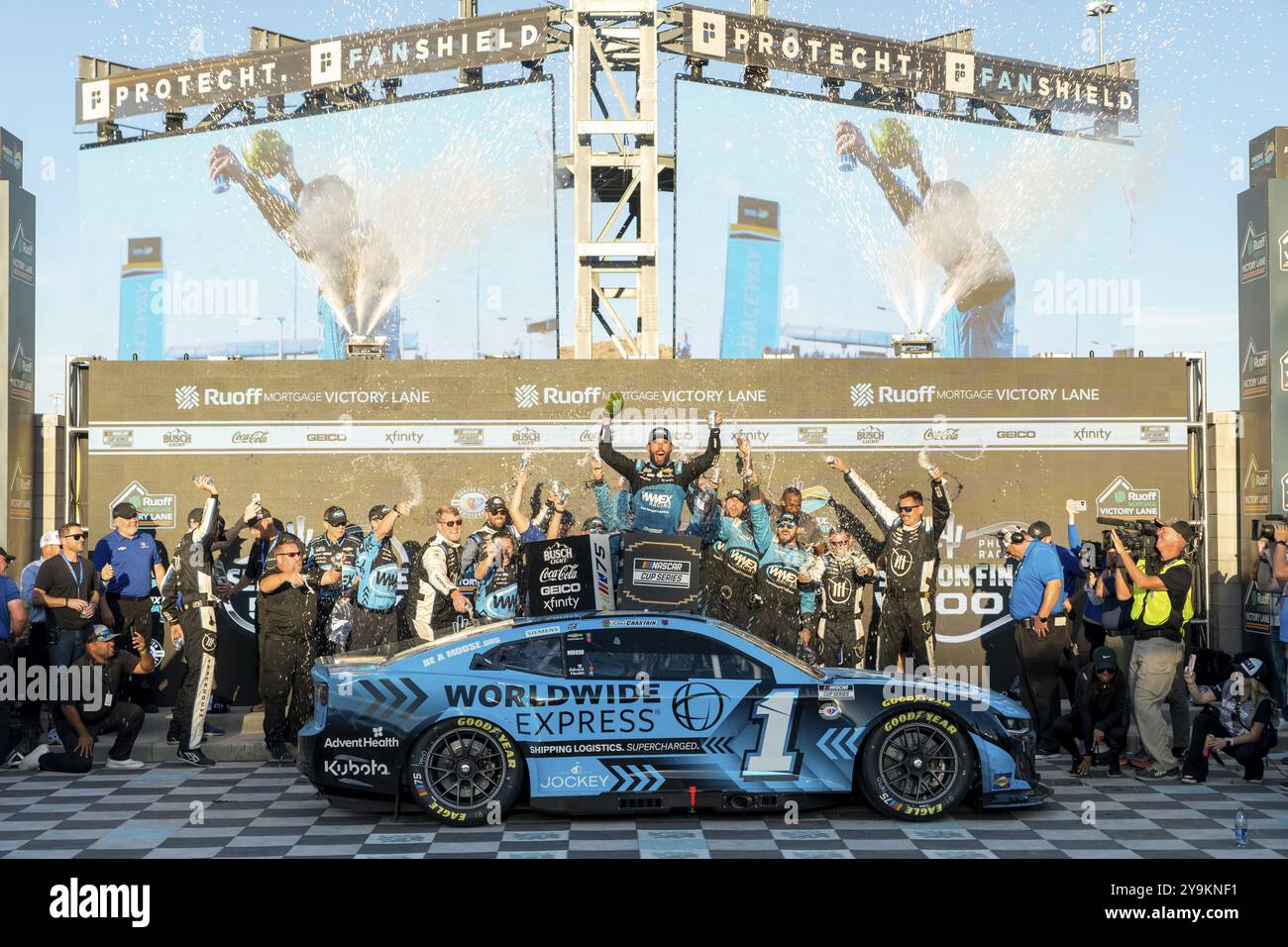 NASCAR Cup Series Driver Ross Chastain (1) celebrates his win for the ...