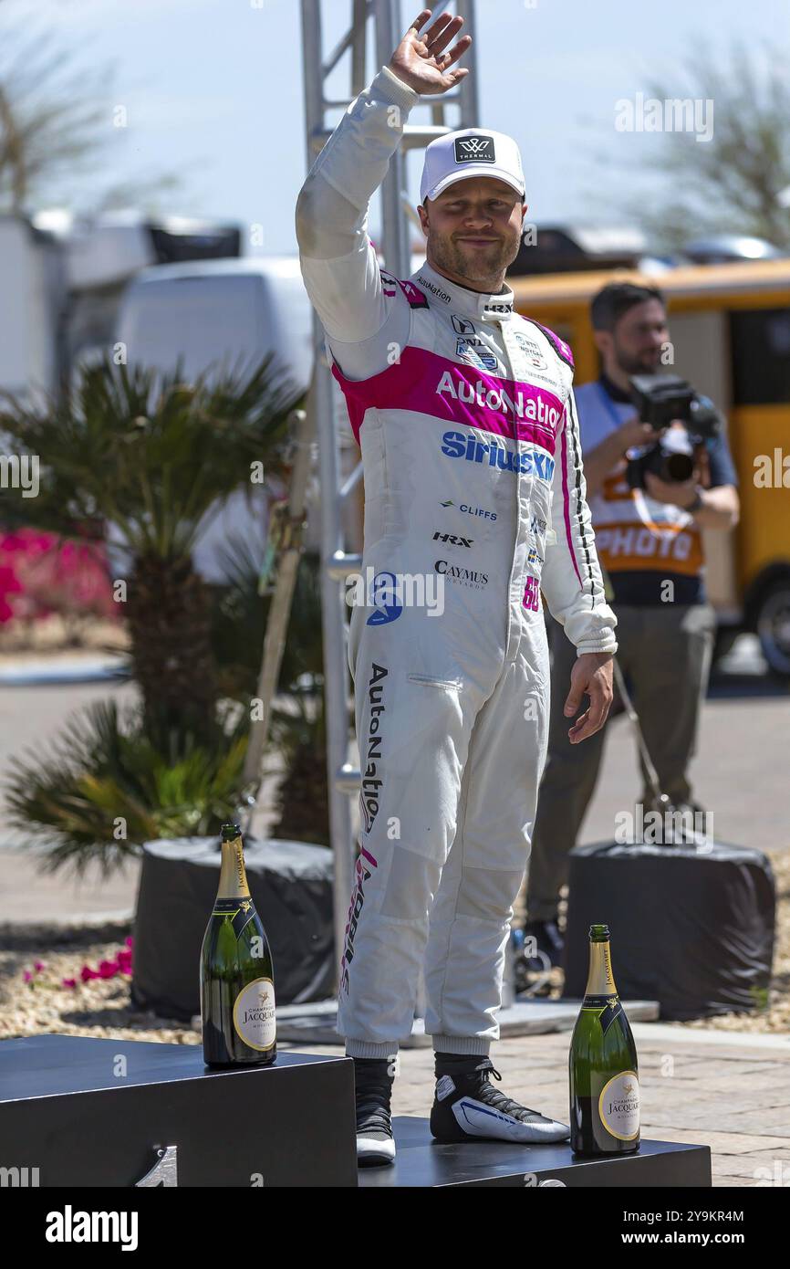 Felix Rosenqvist (60) of Varnamo, Sweden finishes third and celebrates ...