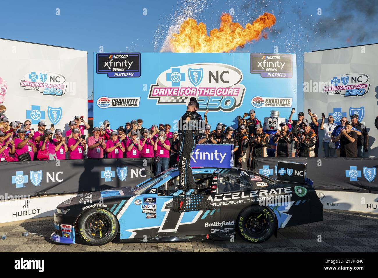 NASCAR Xfinty Series Sam Mayer (1) celebrates his win for the Drive for ...