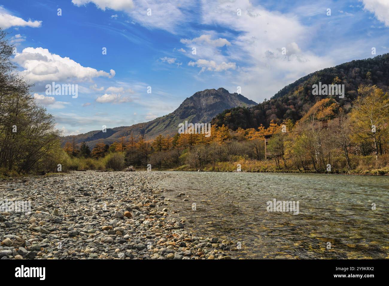 Nature landscape at Kamikochi Japan, autumn foliage season with pond ...
