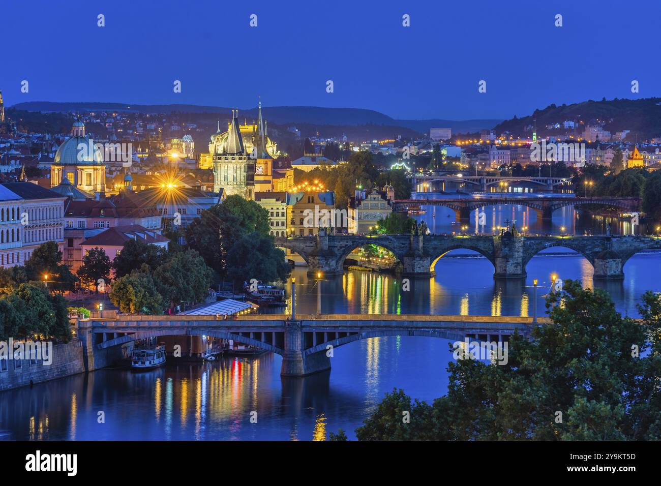 Prague Czech Republic, high angle view night city skyline at Charles ...